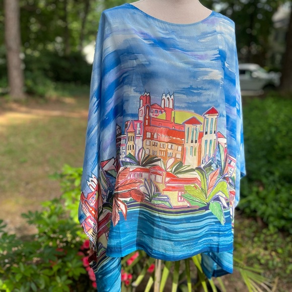 Chico's | Accessories | Chicos Poncho Top Beautiful Tropical Design One Size Fits All Euc | Poshmark